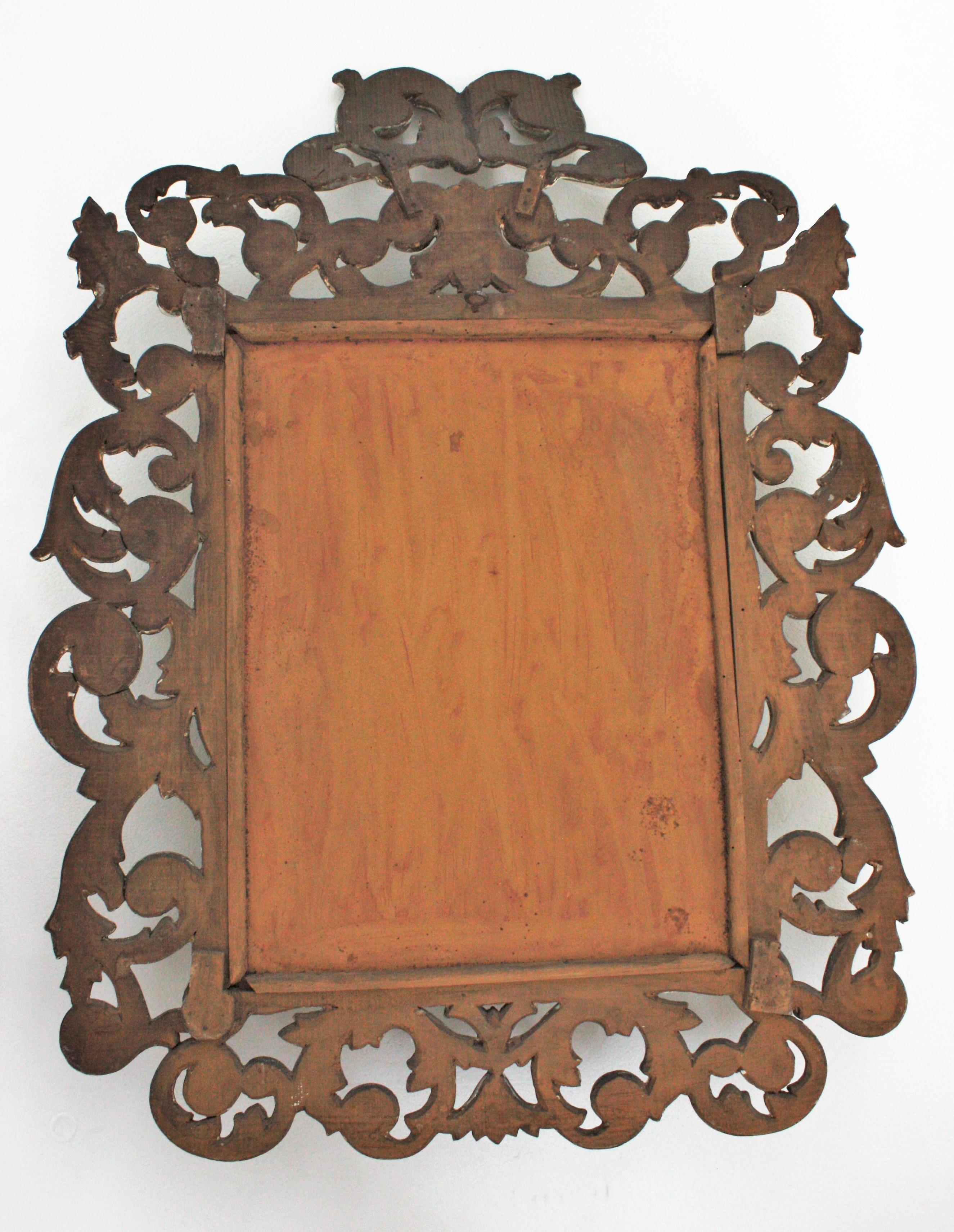 Spanish Rococo Giltwood Mirror with Scrollwork Frame and Crest For Sale ...