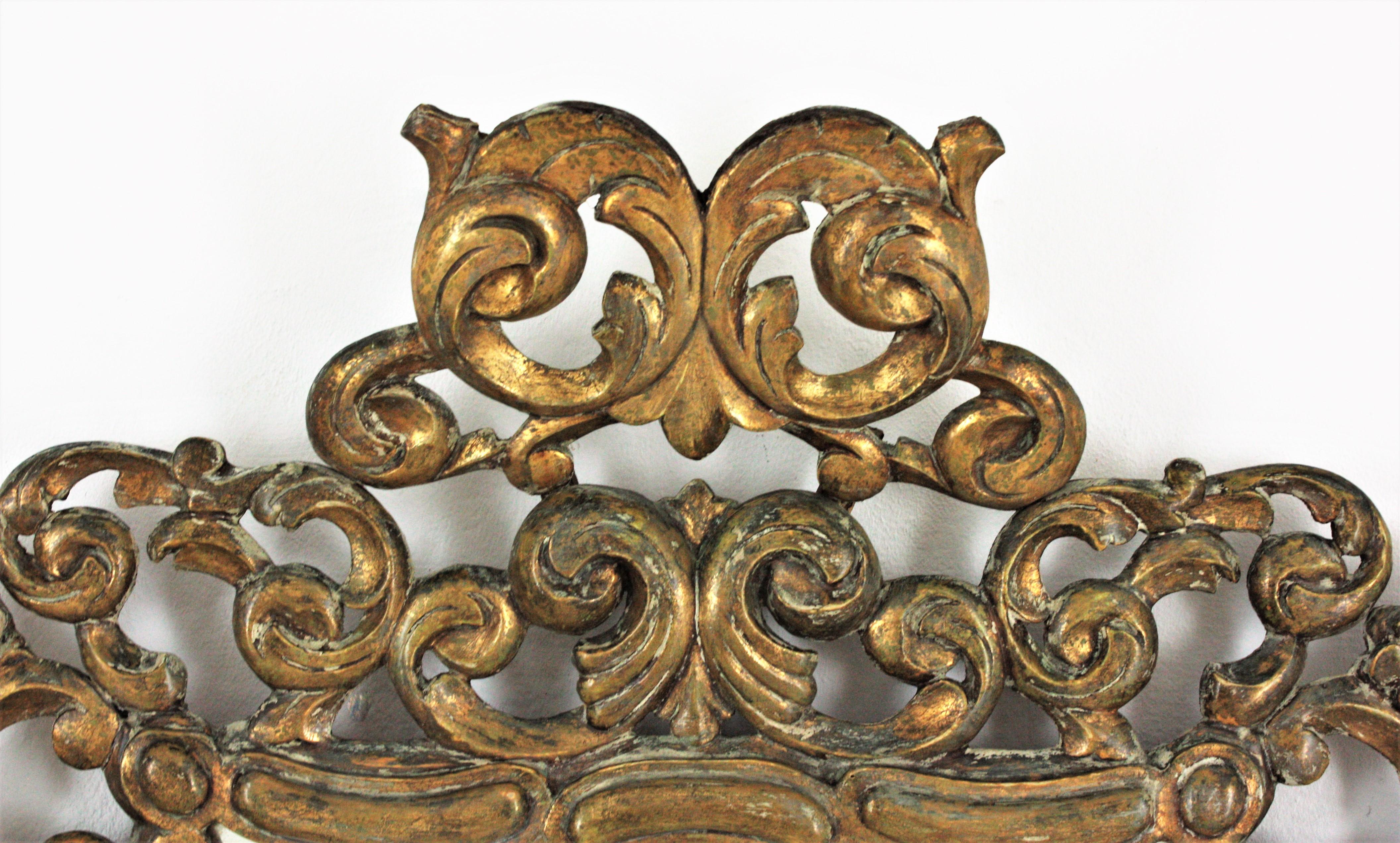 Spanish Rococo Giltwood Mirror with Scrollwork Frame and Crest For Sale ...