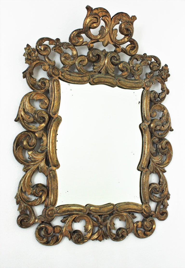 Spanish Rococo Giltwood Mirror with Scrollwork Frame and Crest For Sale ...