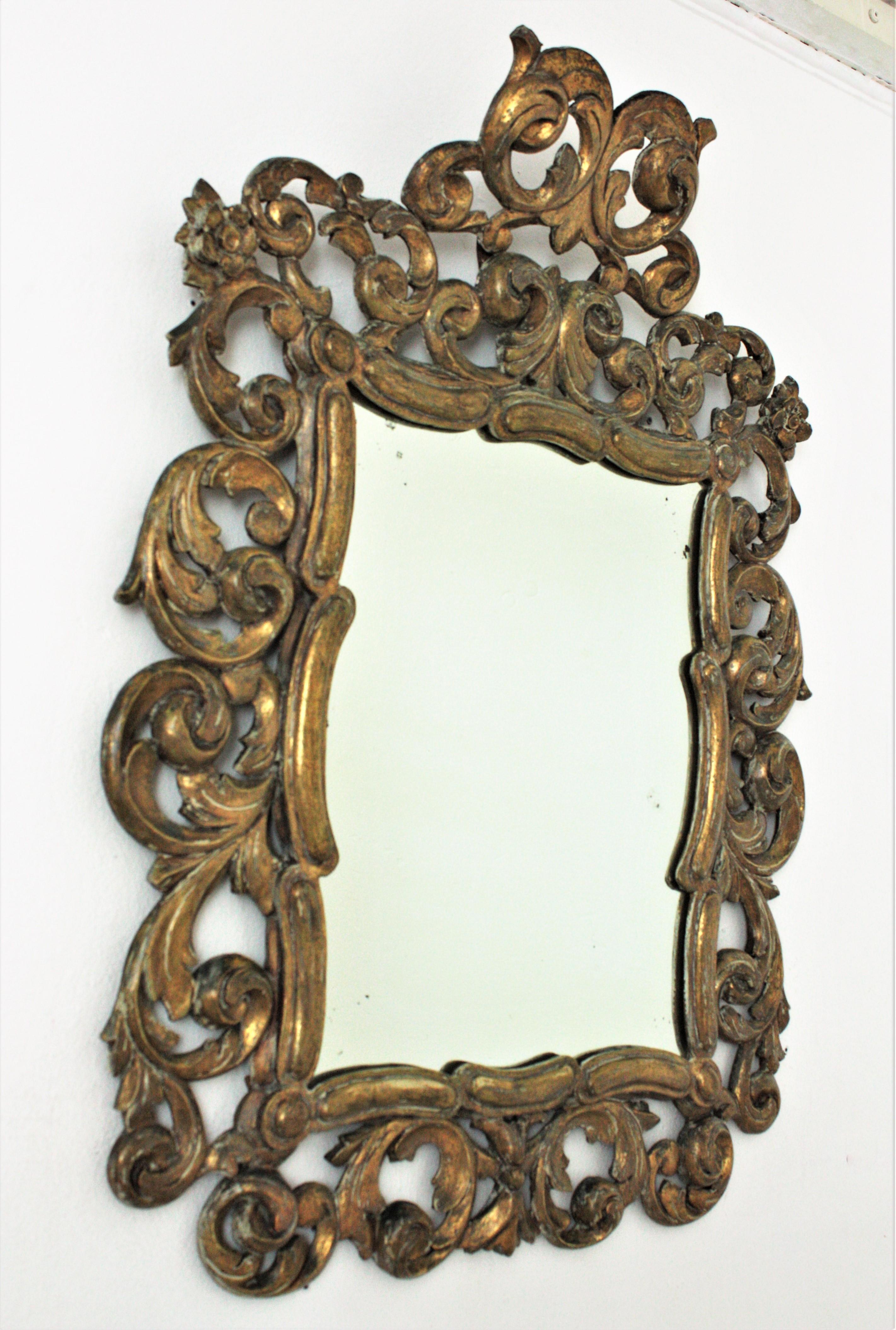 Spanish Rococo Giltwood Mirror with Scrollwork Frame and Crest For Sale ...