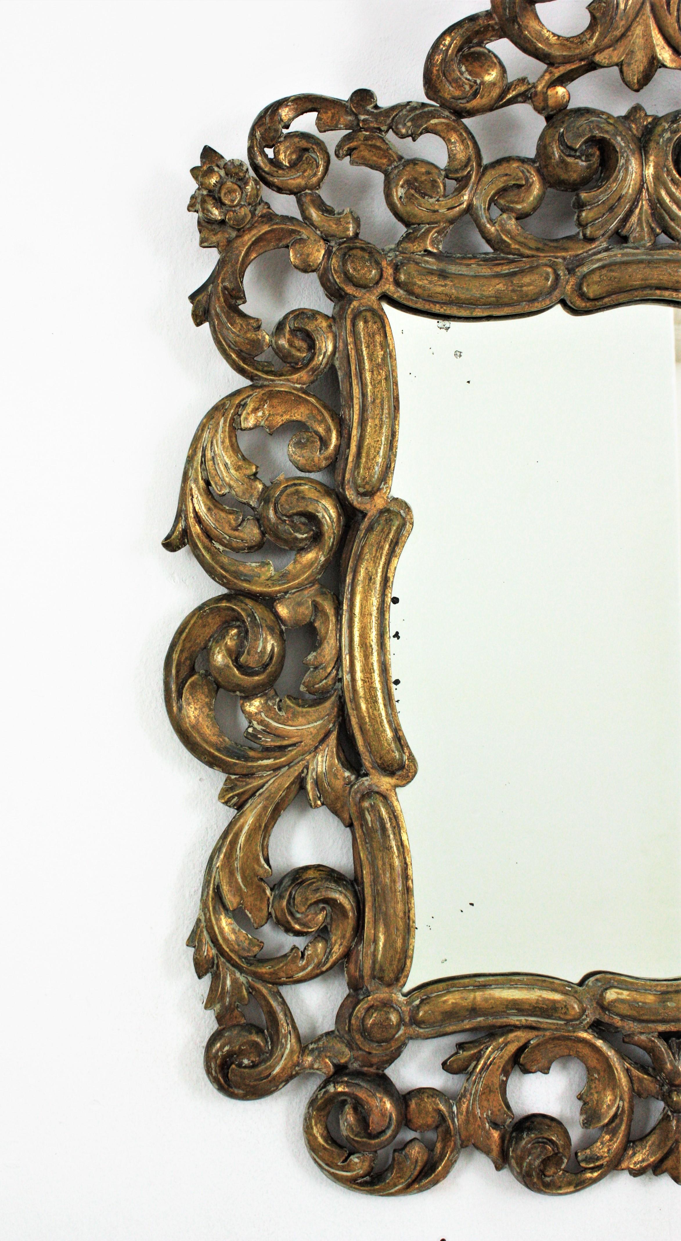 Spanish Rococo Giltwood Mirror with Scrollwork Frame and Crest For Sale ...
