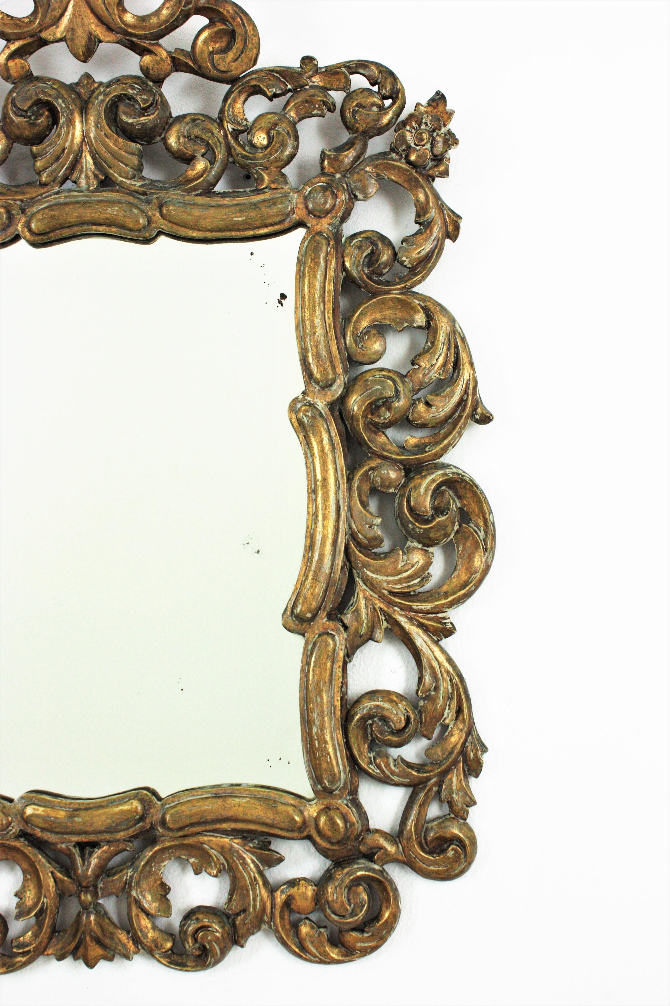 Spanish Rococo Giltwood Mirror with Scrollwork Frame and Crest For Sale ...
