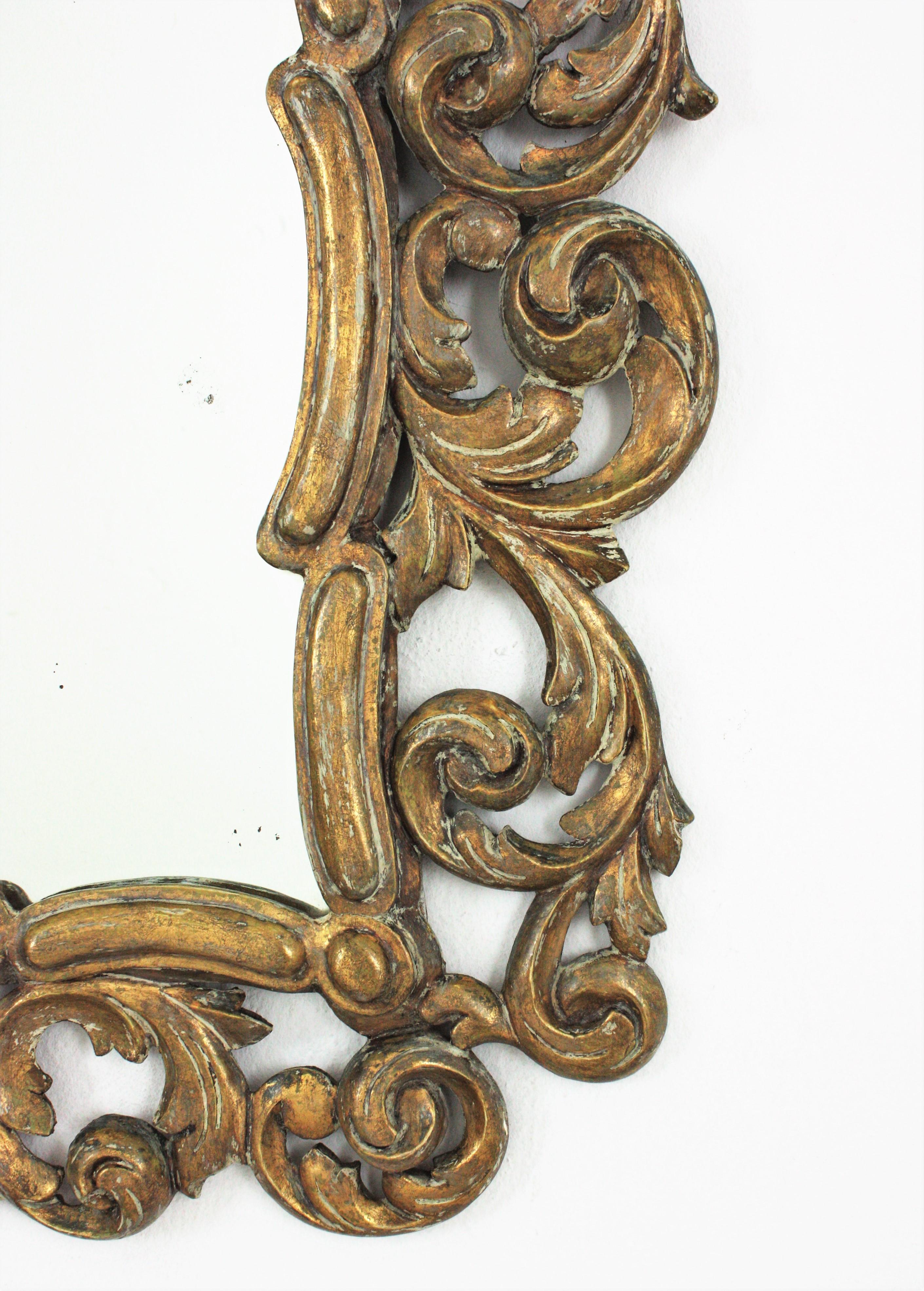 Spanish Rococo Giltwood Mirror with Scrollwork Frame and Crest For Sale ...