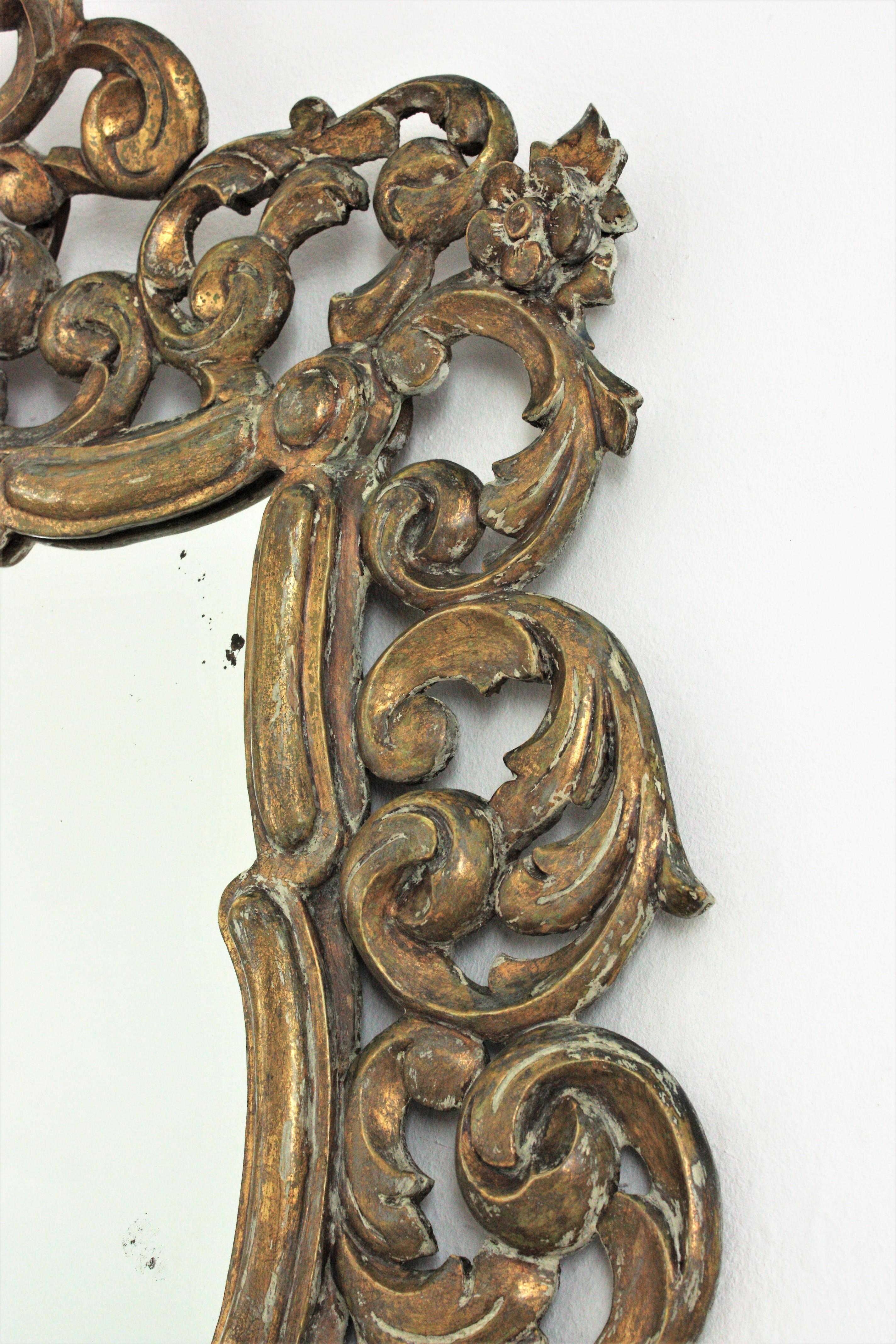 Spanish Rococo Giltwood Mirror with Scrollwork Frame and Crest For Sale ...