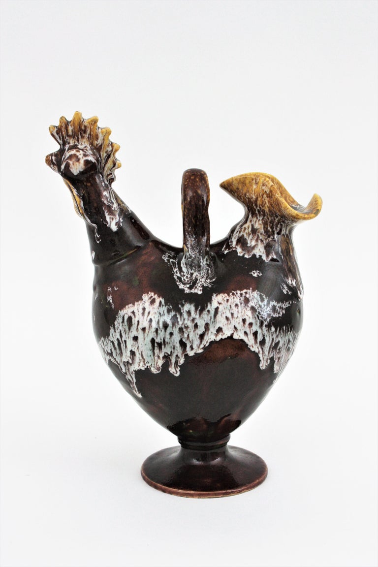 Spanish Rooster Shaped Pitcher in Brown Glazed Ceramic, 1960s For Sale ...