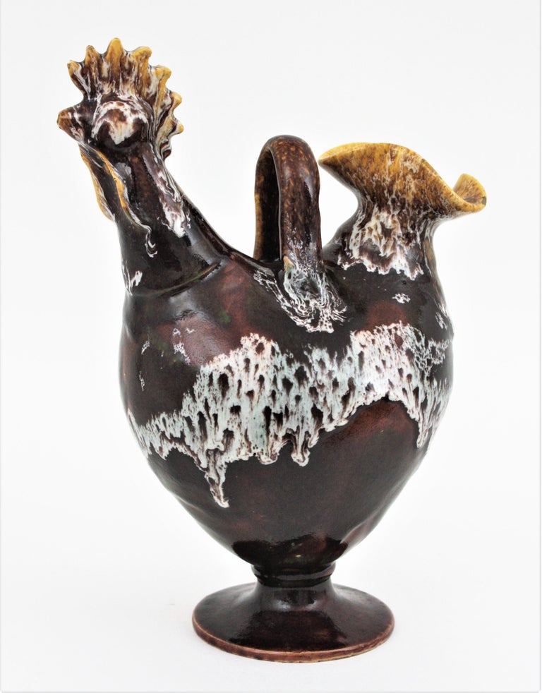 Spanish Rooster Shaped Pitcher in Brown Glazed Ceramic, 1960s For Sale ...