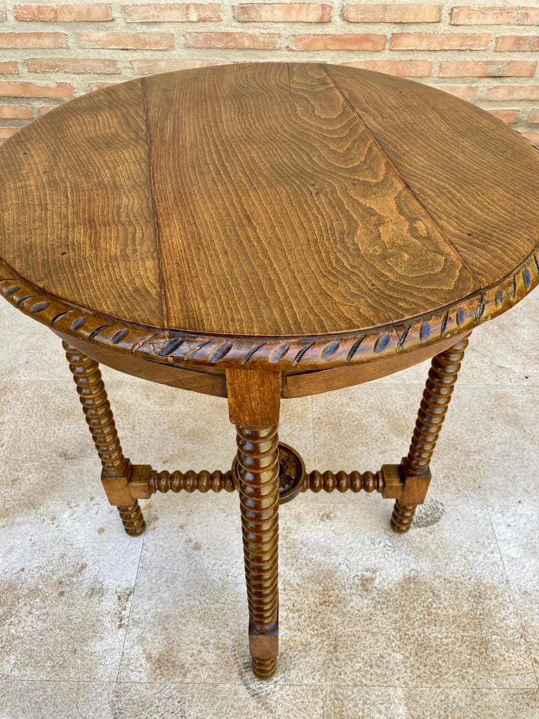 Spanish Round Walnut Side Table With Turned Legs And Beleveled Edges ...