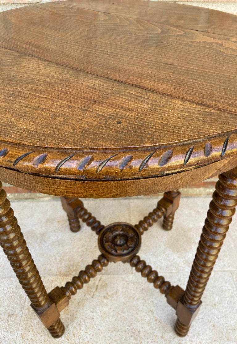 Spanish Round Walnut Side Table With Turned Legs And Beleveled Edges ...