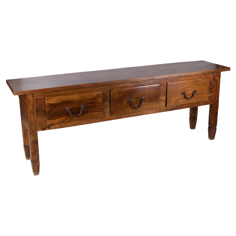 Spanish Rustic 3-Drawer Wooden Console Table at 1stDibs