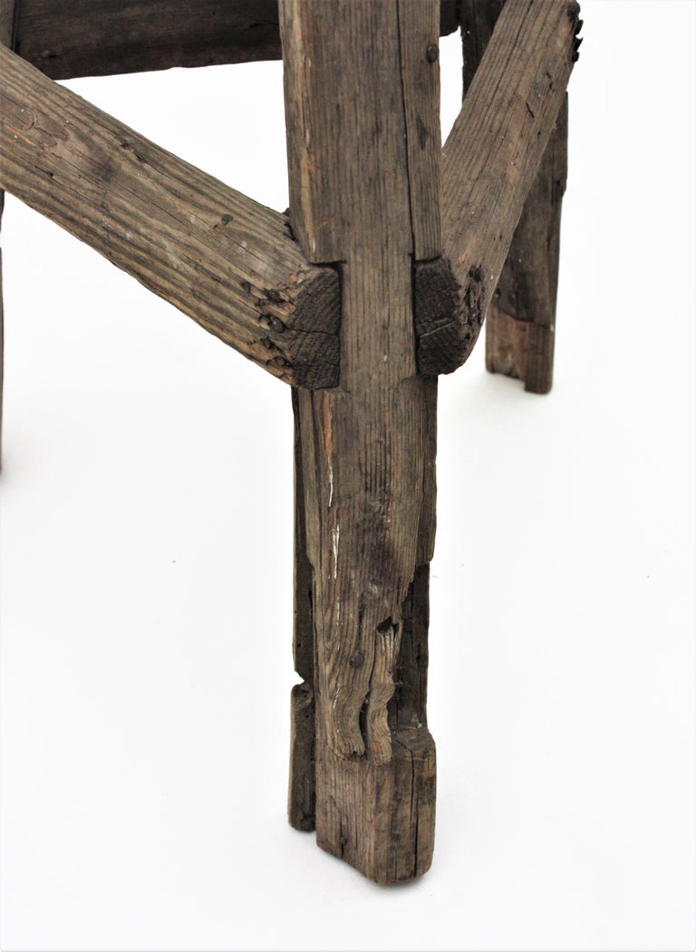 Spanish Rustic Folk Wooden Tripod Stool For Sale at 1stDibs