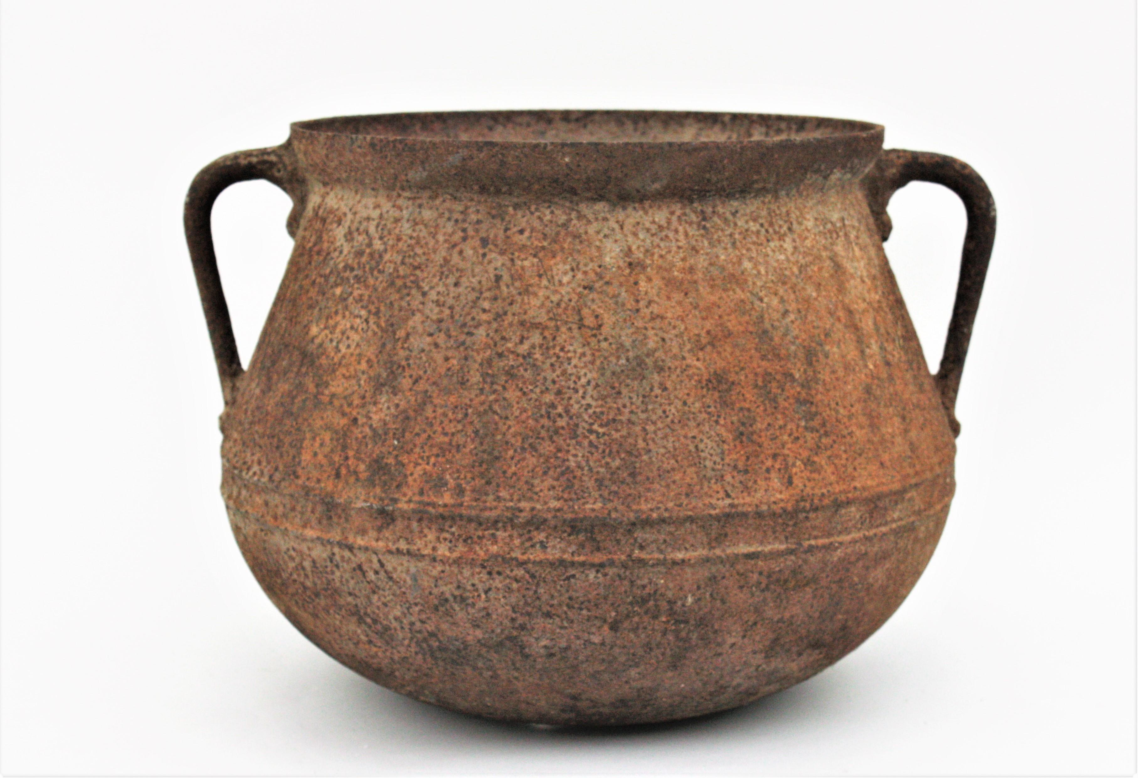 Spanish Rustic Iron Cauldron Pot or Vessel with Rusty Original Patina ...