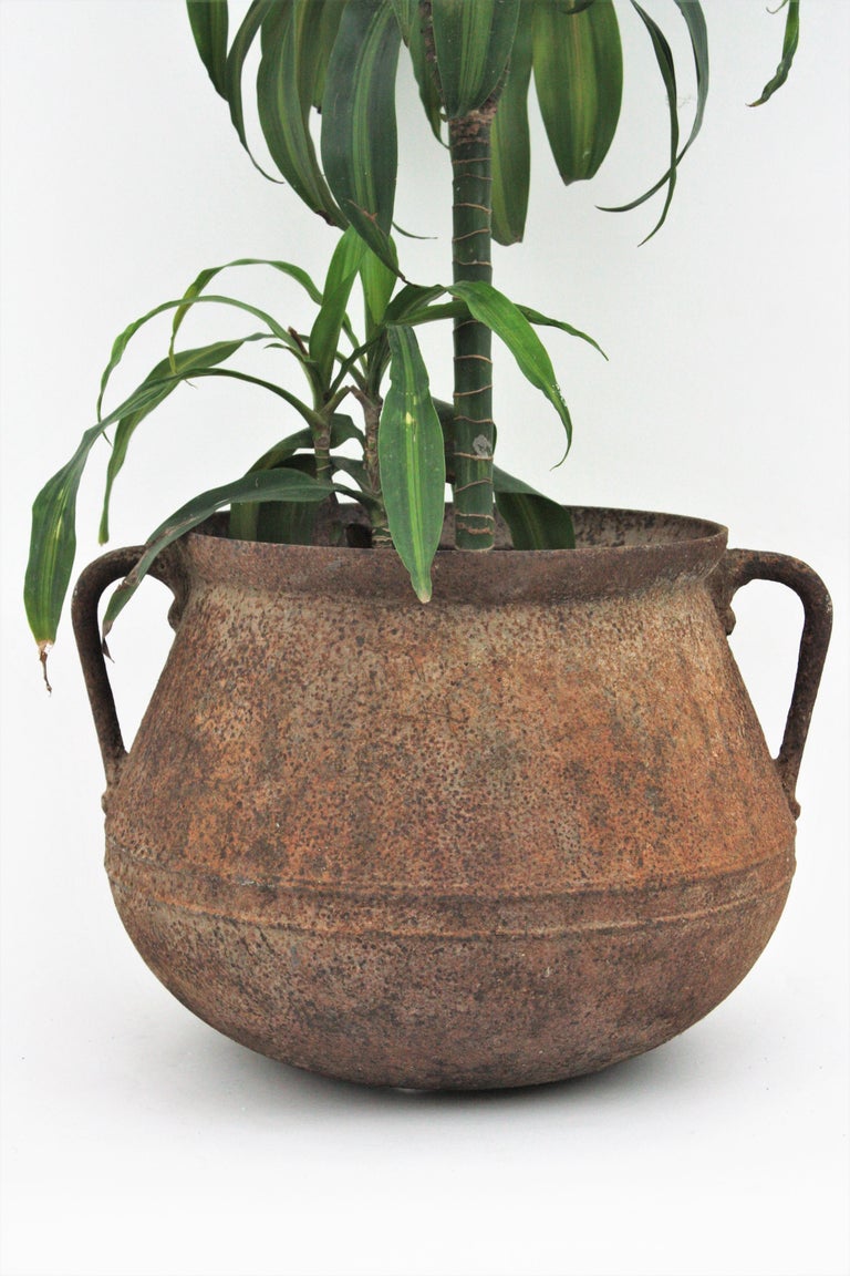 Spanish Rustic Iron Cauldron Pot or Vessel with Rusty Original Patina ...