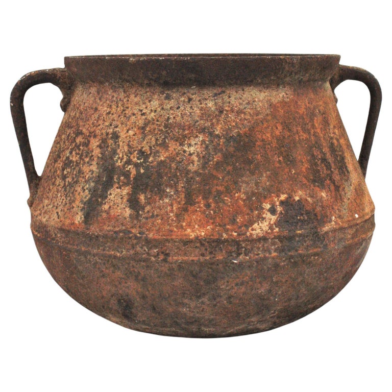 Spanish Rustic Iron Cauldron Pot or Vessel with Rusty Original Patina ...