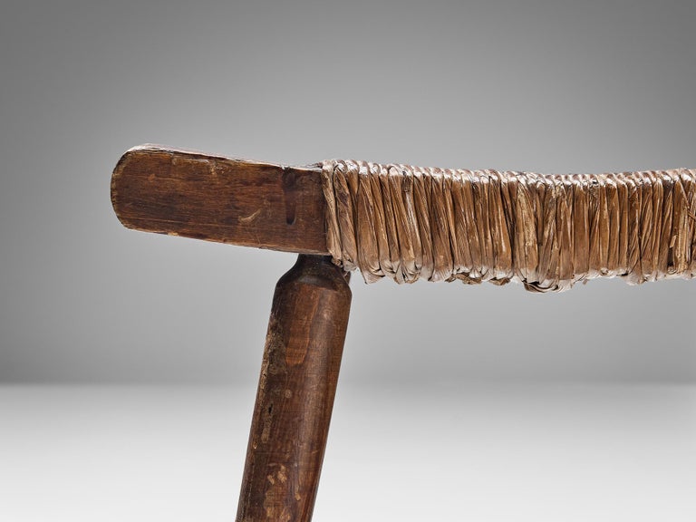 Spanish Rustic Stools in Stained Wood and Straw For Sale at 1stDibs