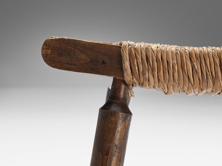 Spanish Rustic Stools in Stained Wood and Straw For Sale at 1stDibs