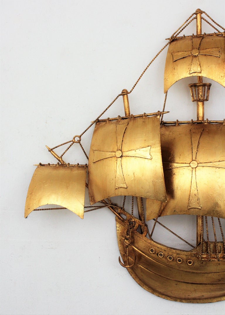 Spanish Galleon / Sailing Ship Wall Light Sculpture, Gilt Iron ...