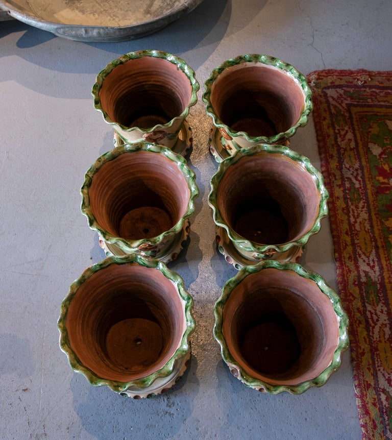 Spanish Set of Six Andalusian Ceramic Pots Glazed with Plate For Sale ...