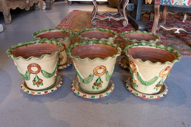 Spanish Set of Six Andalusian Ceramic Pots Glazed with Plate For Sale ...