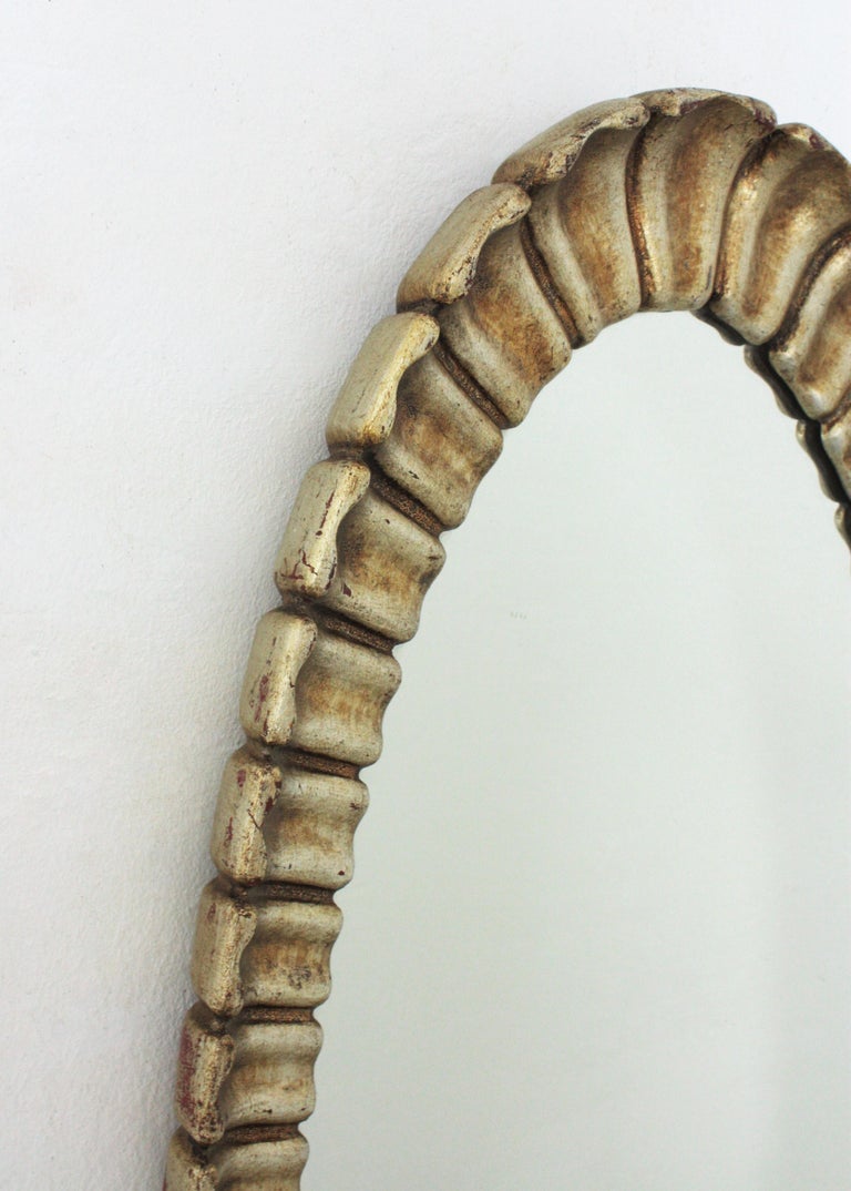Spanish Gilt Silver Leaf Oval Sunburst Mirror, 1950s For Sale at 1stDibs