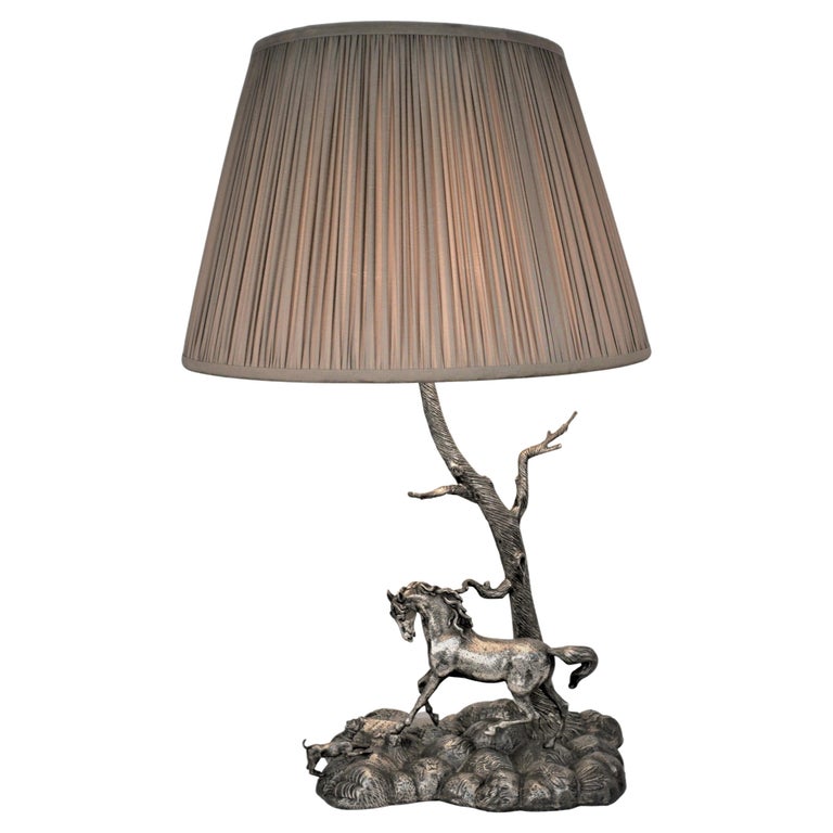 Spanish Silver on Bronze Horse Sculpture Table Lamp For Sale at 1stDibs