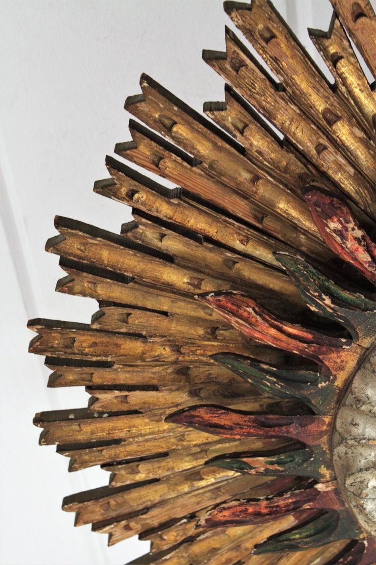 Spanish Sunburst Ceiling Light Fixture in Giltwood, Baroque Style at ...