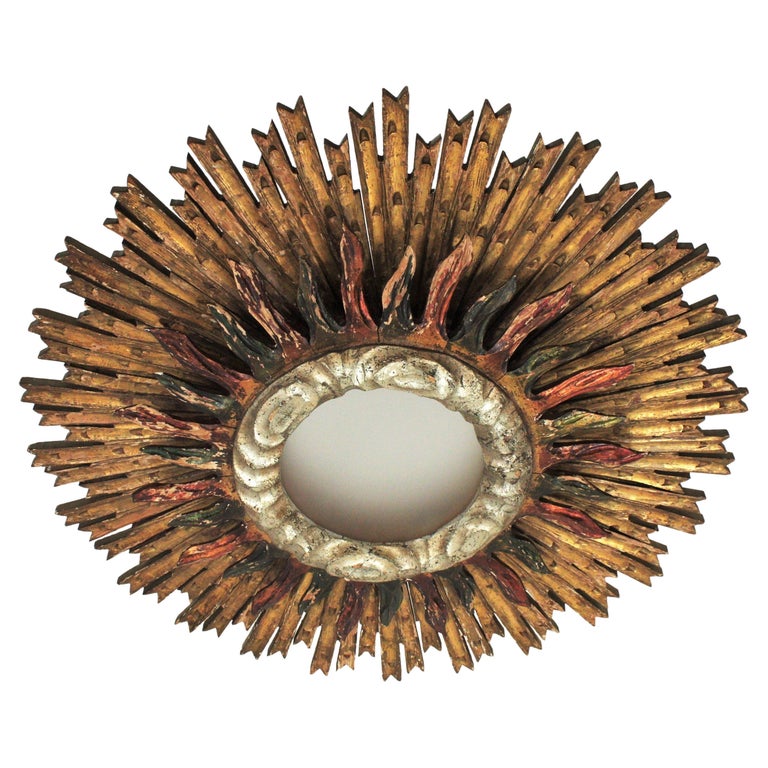 Spanish Sunburst Ceiling Light Fixture in Giltwood, Baroque Style at ...