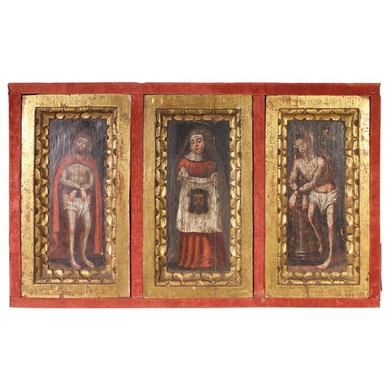 Spanish Tryptique 17th Century Oil on Wood at 1stDibs