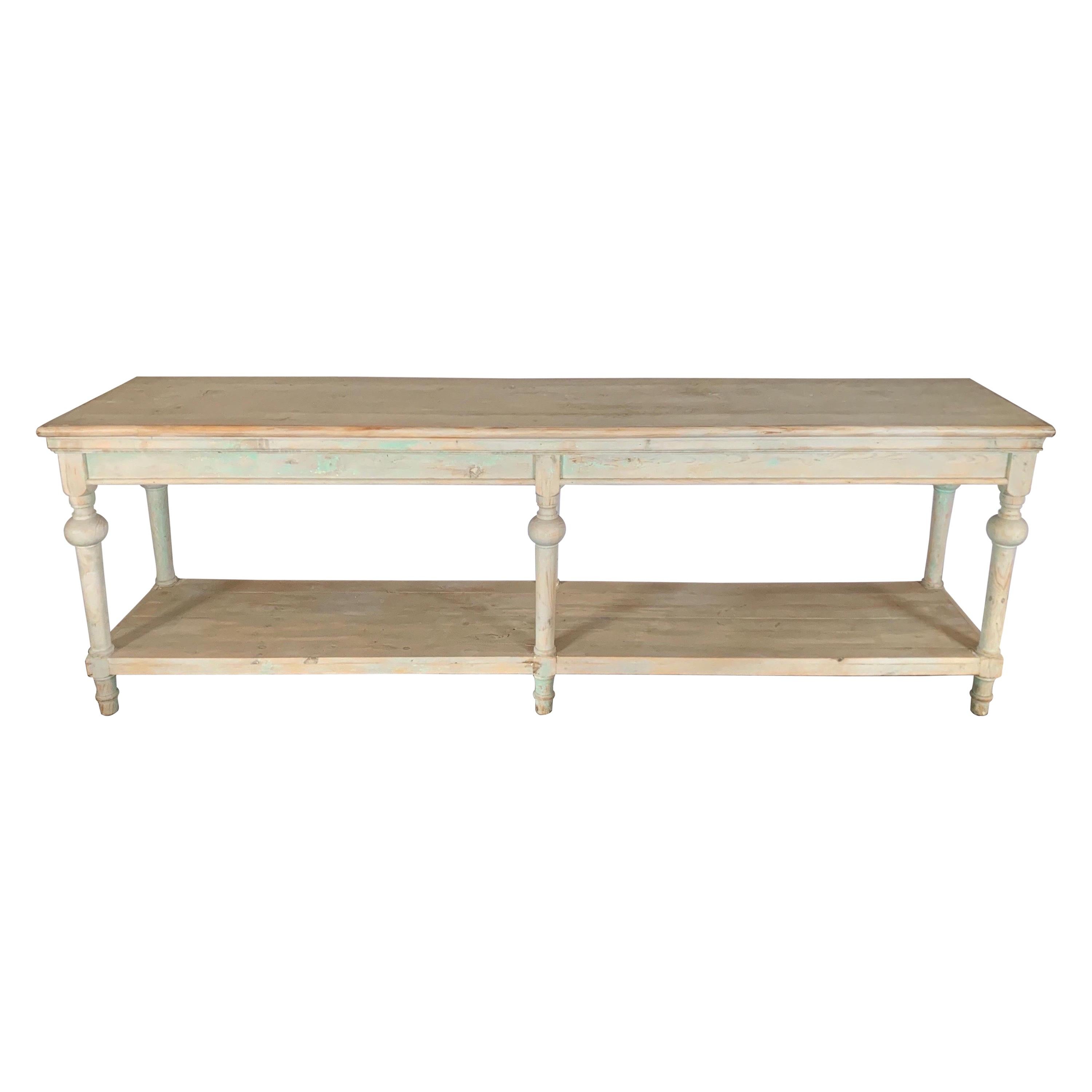 Spanish Vintage Bleached Pine Painted Console Table with Bottom Shelf ...
