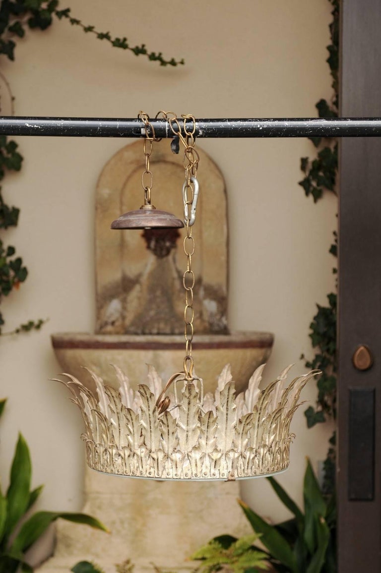 Spanish Vintage Silver Gilt Metal Crown Light Fixture with Foliage ...