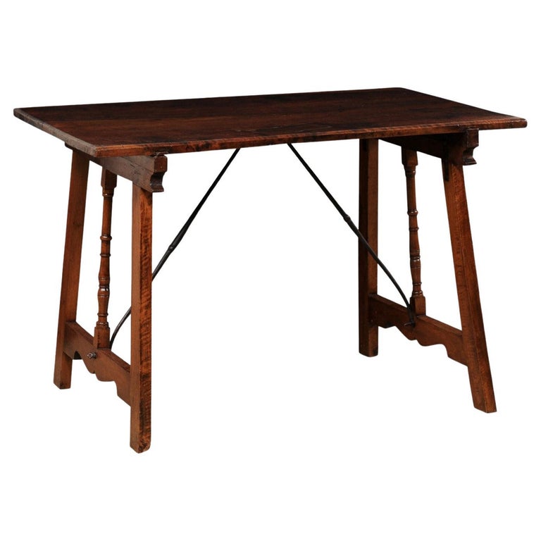 Spanish Walnut Stretcher Table, 19th C For Sale at 1stDibs