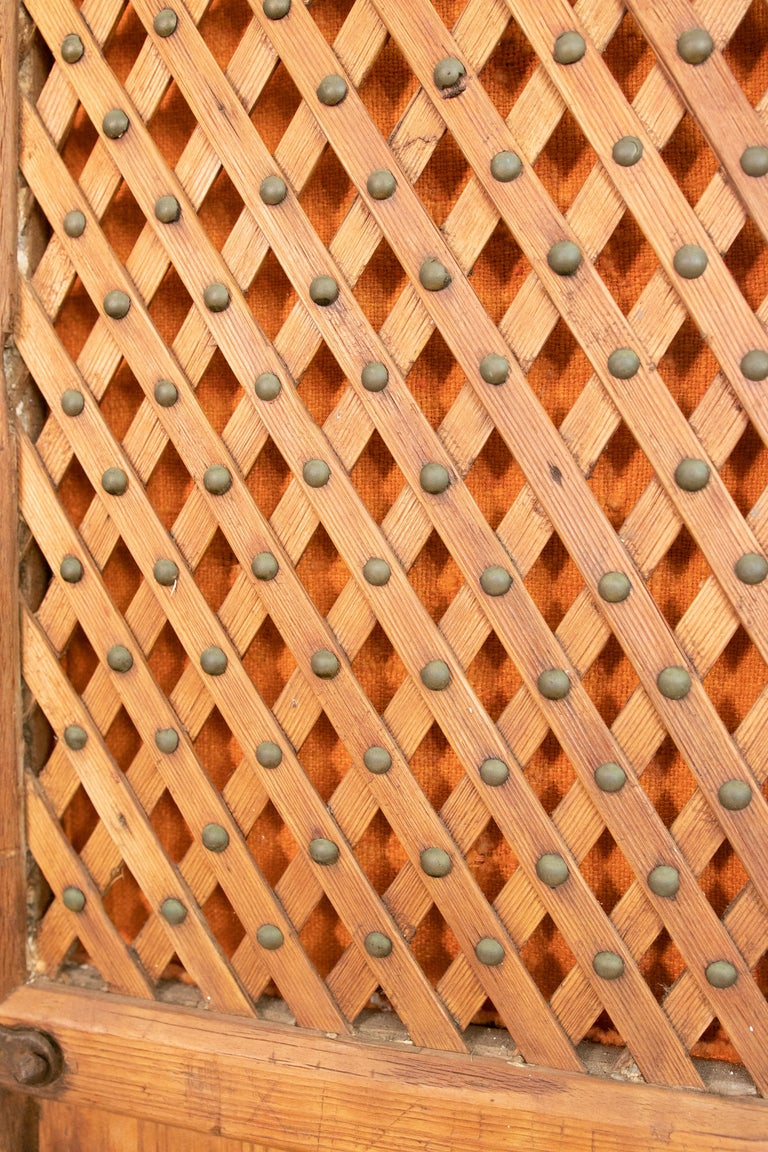 Spanish Wooden Cupboard with Shelves and Lattice Doors For Sale at 1stDibs
