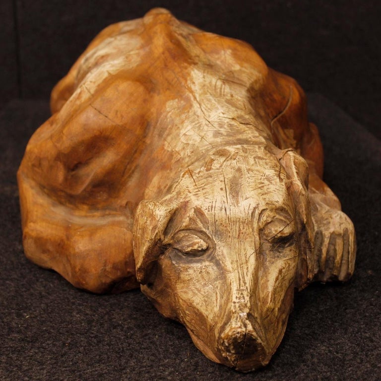 Spanish Wooden Dog Sculpture from 20th Century at 1stDibs