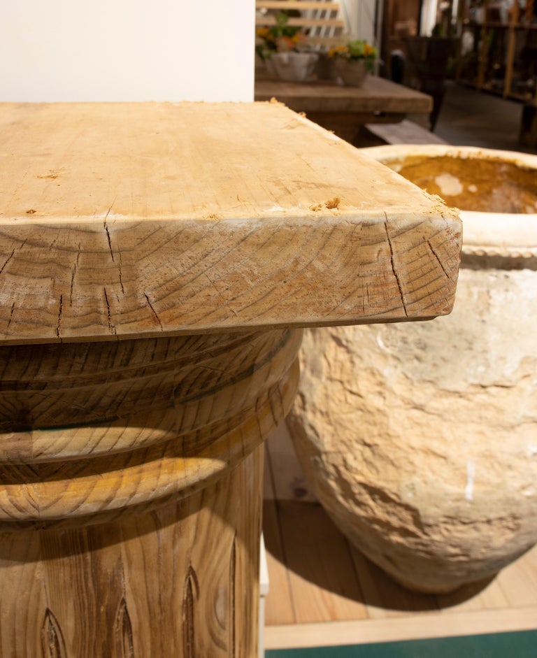 Spanish Wooden Pair of Pedestals with Base, Shaft and Capital For Sale ...