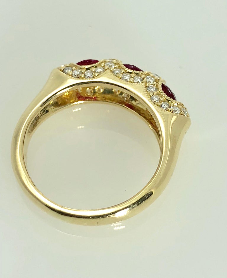 Spark Creations 18 Karat Yellow Gold Diamond and Ruby Contemporary Ring ...