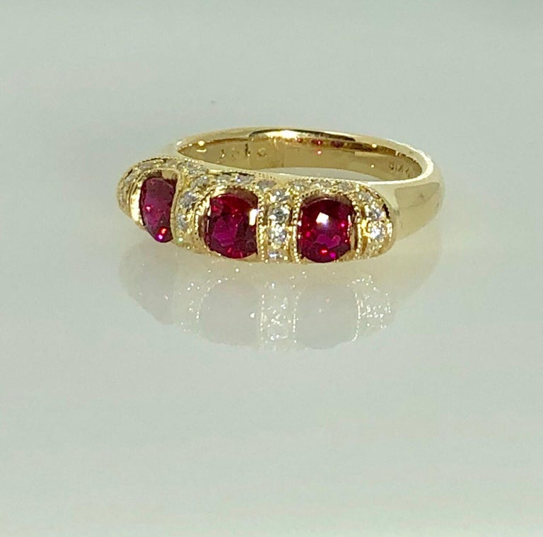 Spark Creations 18 Karat Yellow Gold Diamond and Ruby Contemporary Ring ...