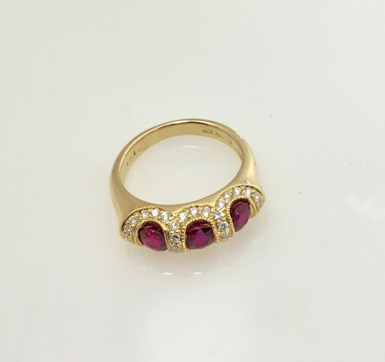 Spark Creations 18 Karat Yellow Gold Diamond and Ruby Contemporary Ring ...