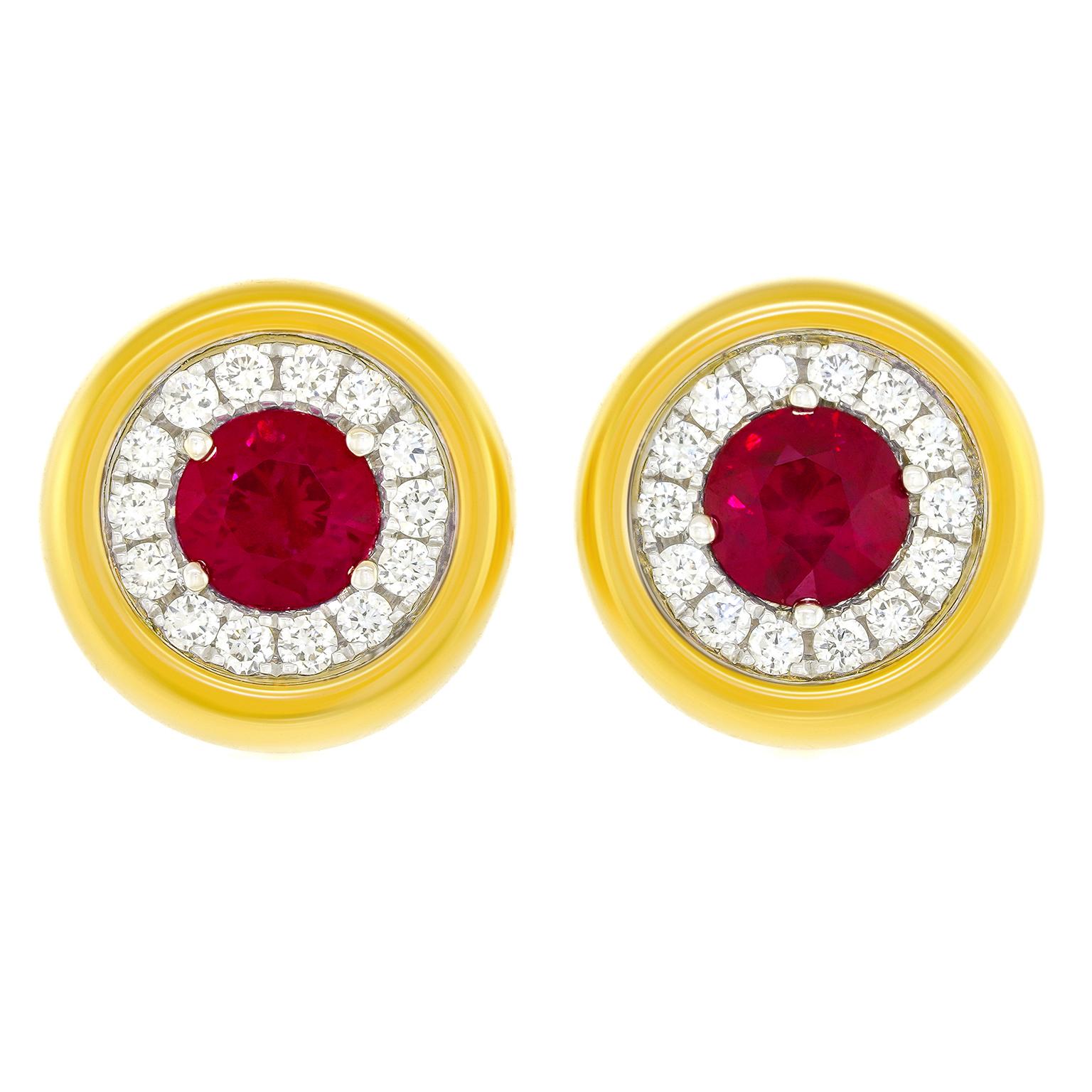 Spark Ruby and Diamond Stud Earrings at 1stDibs | colorfully spark