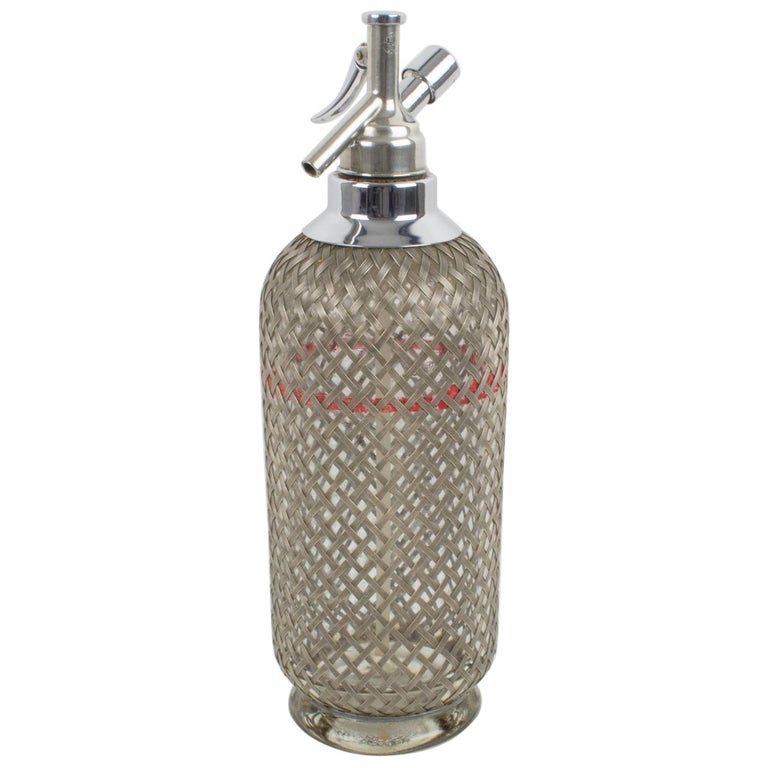 English Soda Siphon Seltzer Glass Wire Mesh Bottle at 1stDibs