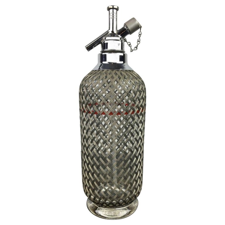 Sparklets London Glass Soda Syphon Siphon Botlle Wire Mesh at 1stDibs