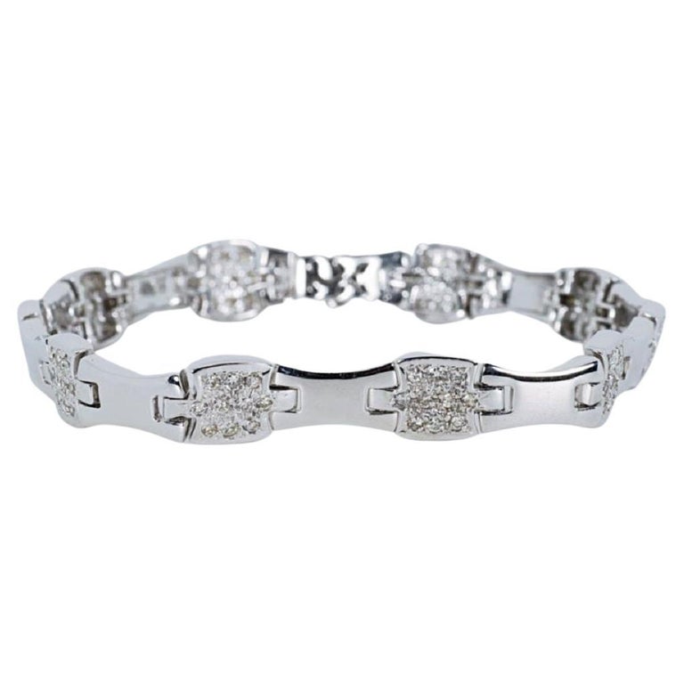 Sparkling 18K White Gold Diamond Bracelet with 1.0 Ct Natural Diamonds ...