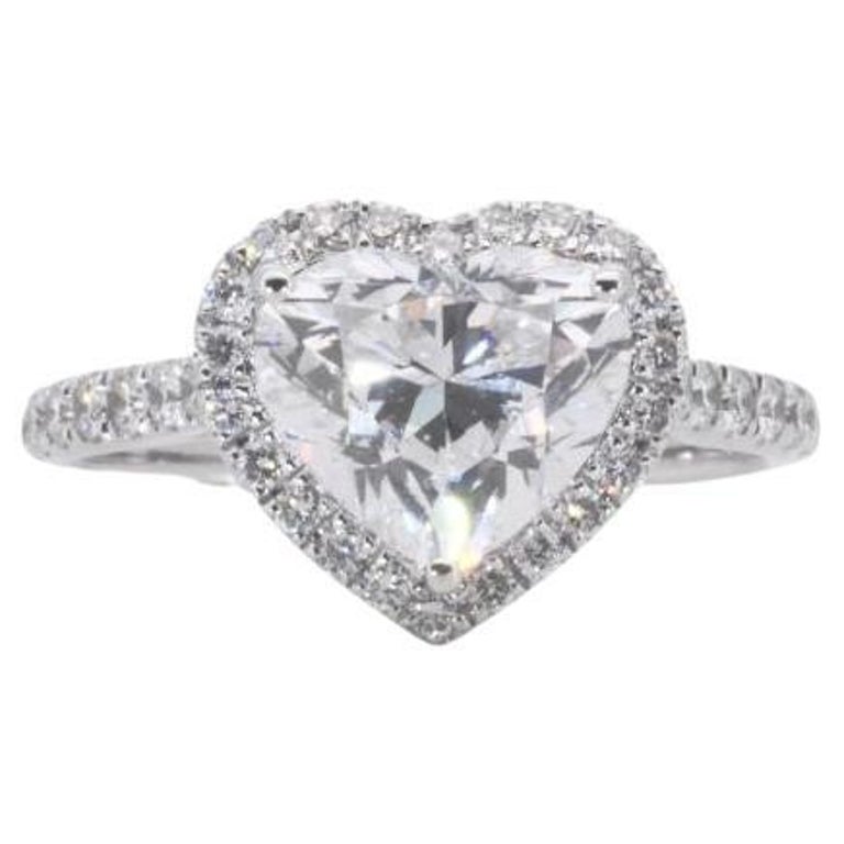 18k White Gold Heart Ring with 2.27 Carat of Natural Diamonds GIA ...