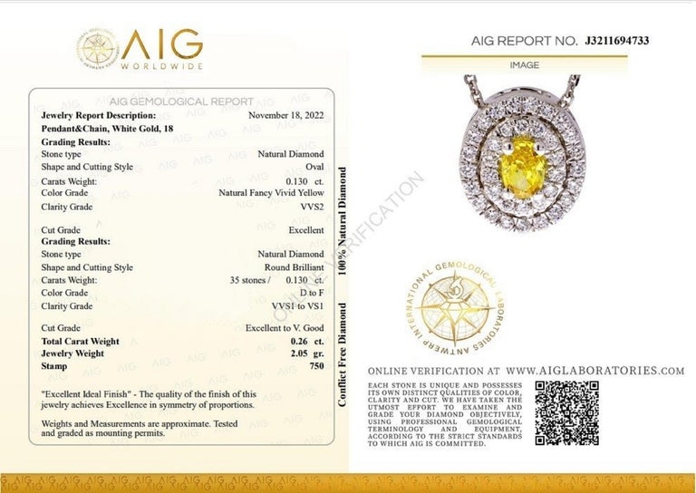 Sparkling 18k White gold Necklace with 0.26 ct Natural Diamonds AIG Cert. For Sale at 1stDibs