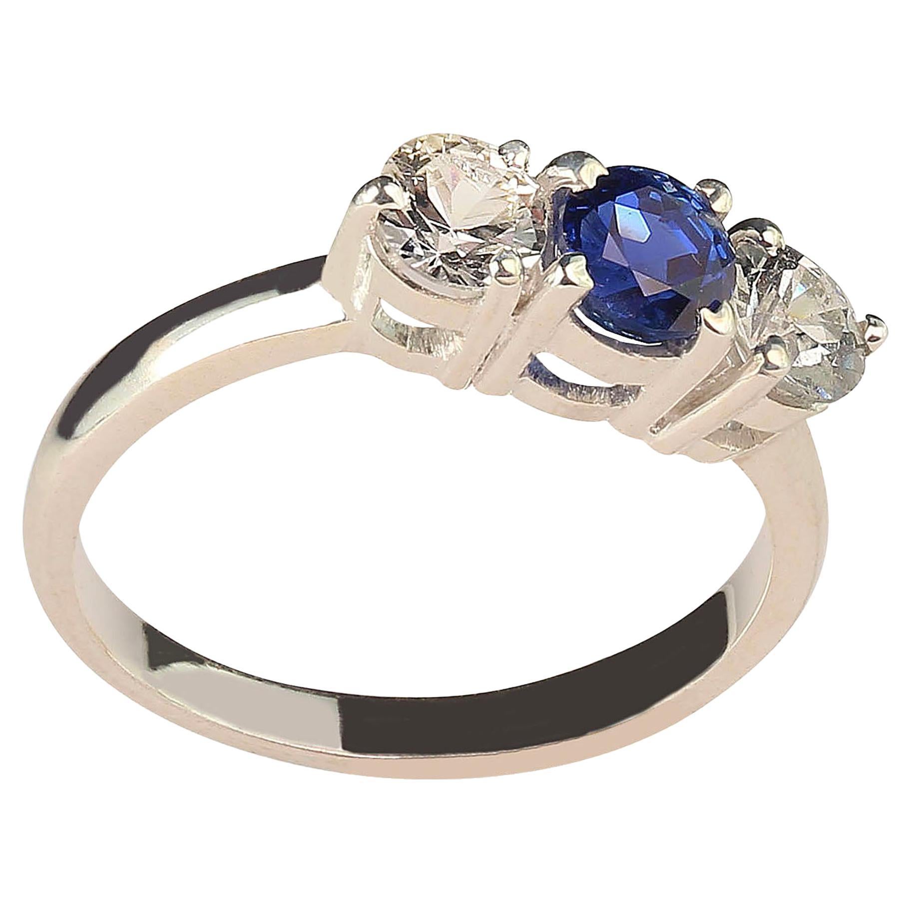 AJD Sparkling Classic Three-Stone Blue and White Sapphire Ring For Sale ...