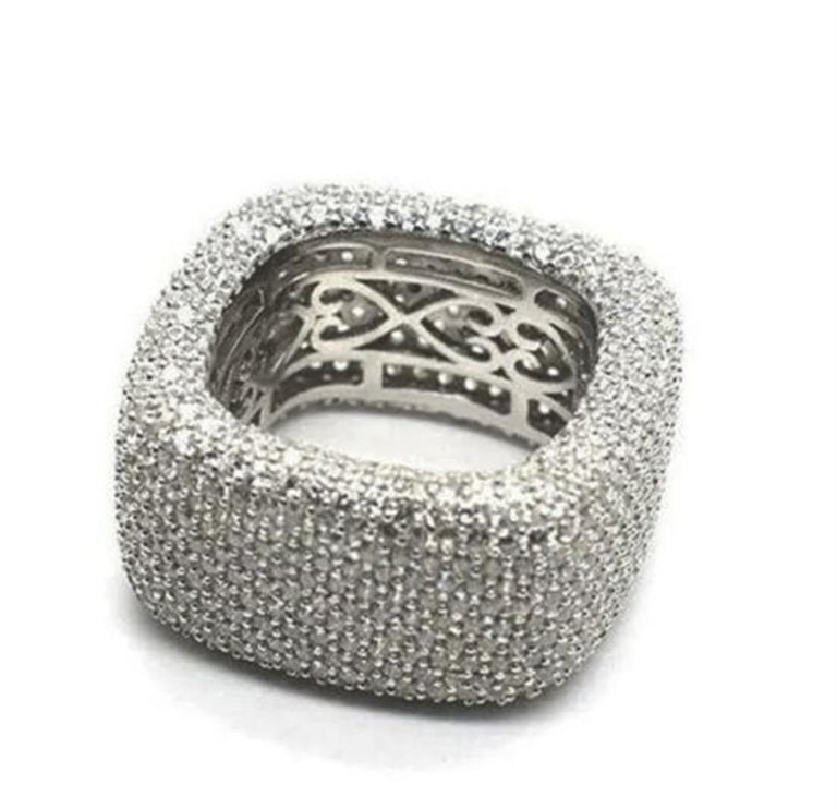 Sparkling Ice CZs Square Sterling Silver Cocktail Ring Estate Fine ...