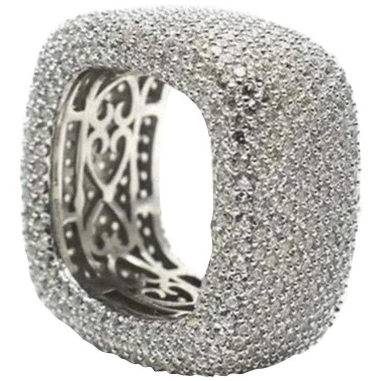 Sparkling Ice CZs Square Sterling Silver Cocktail Ring Estate Fine ...