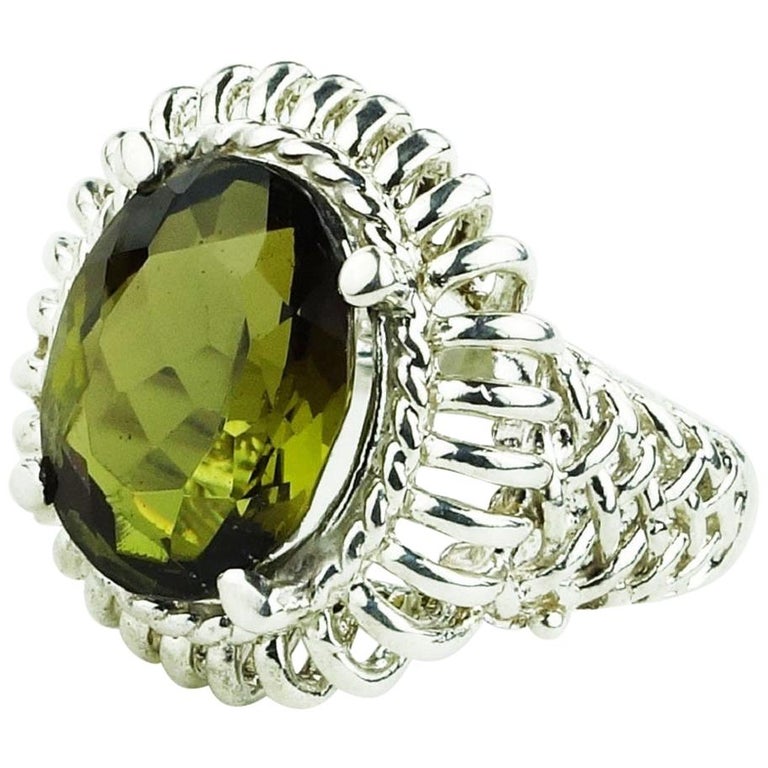 Sparkling Oval Green/Brown Andalusite Set in Ornate Sterling Silver ...