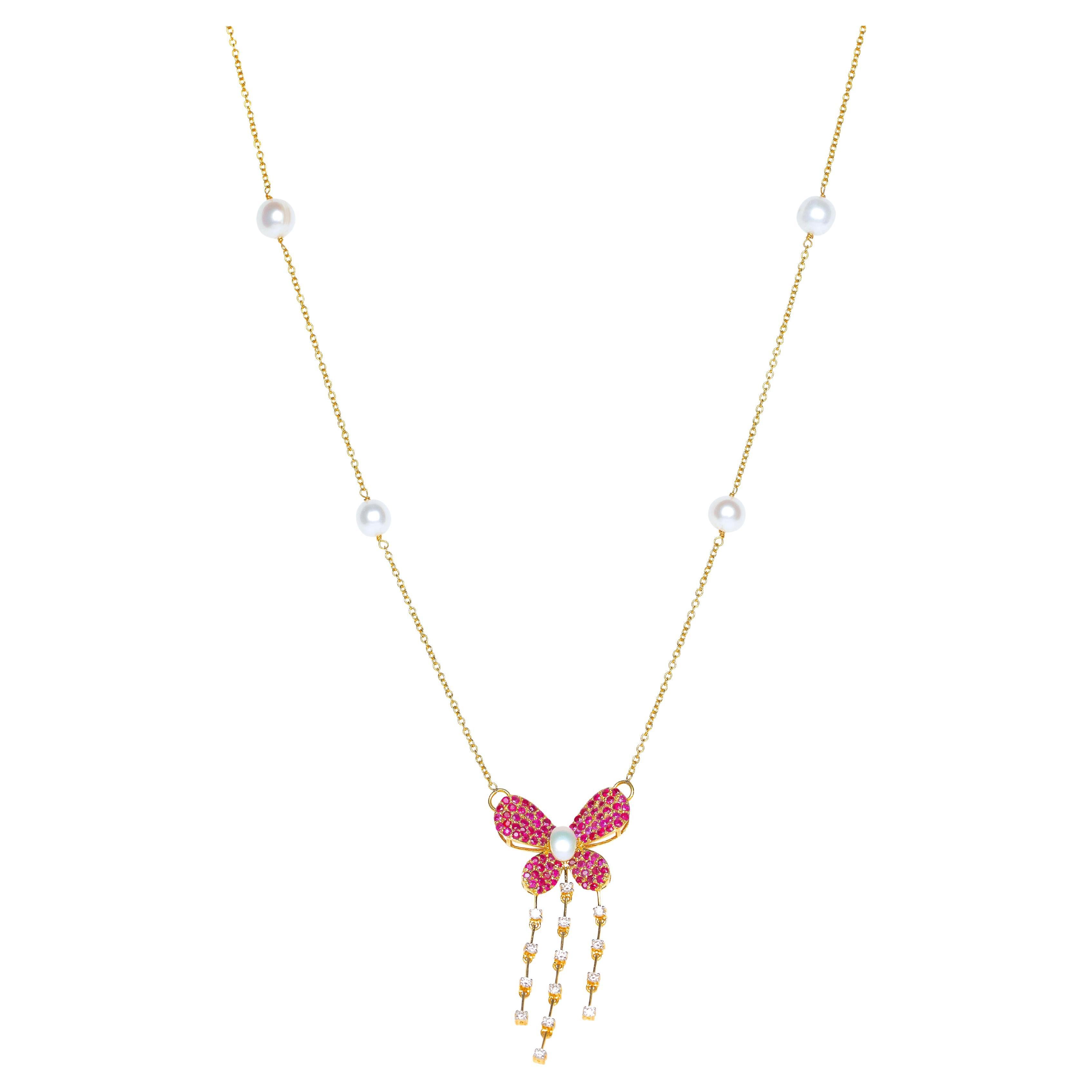 Sparkling Ruby Diamond Butterfly Necklace For Sale at 1stDibs