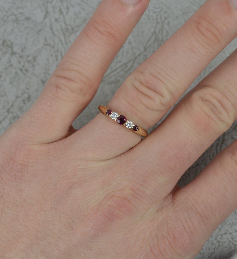 Sparkly 9 Carat Gold Ruby and Diamond Five Stone Stack Ring For Sale at ...