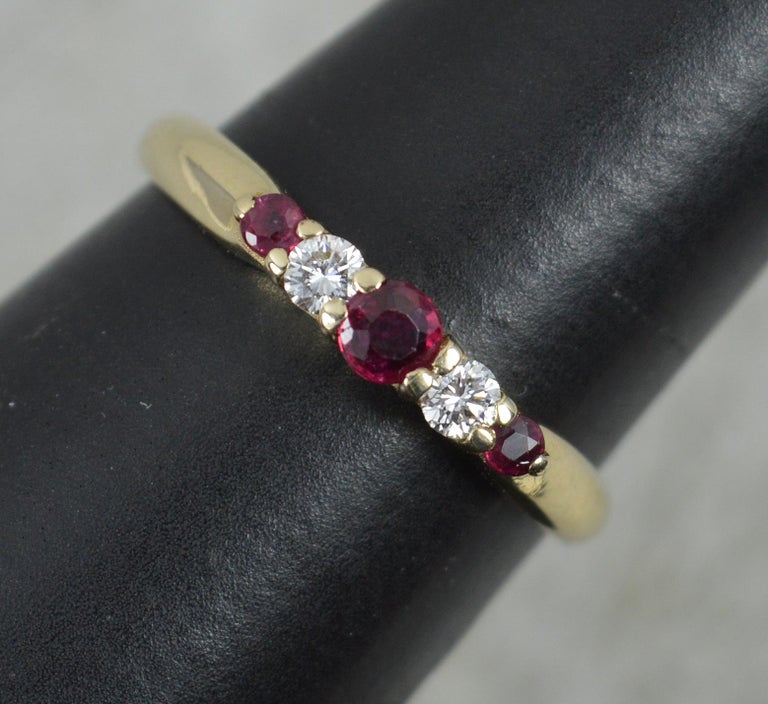 Sparkly 9 Carat Gold Ruby and Diamond Five Stone Stack Ring For Sale at ...
