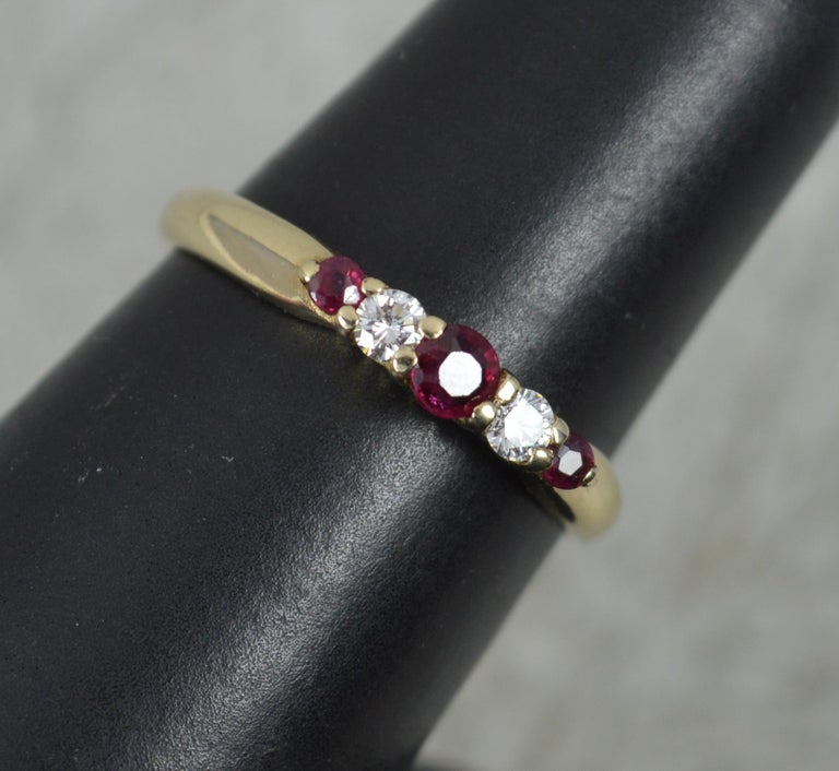 Sparkly 9 Carat Gold Ruby and Diamond Five Stone Stack Ring For Sale at ...